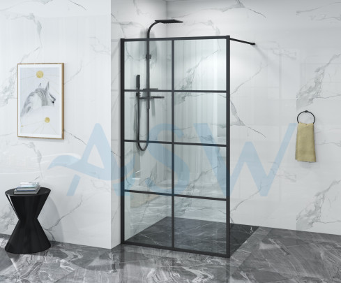 Fully Framed Shower Screen Panel Black Frame 8 Sections 6mm 2000H with ...